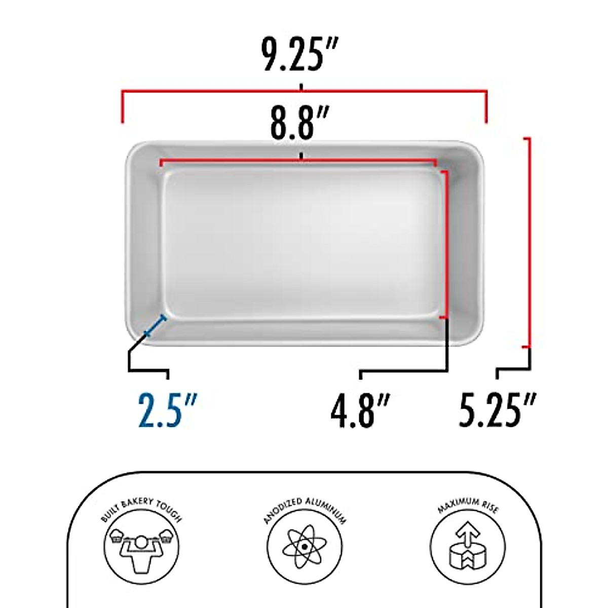 Fat Daddio's BP-5643 Anodized Aluminum Bread Loaf Pan, 9 x 5 x 2.5 inch, Set of 2, Silver