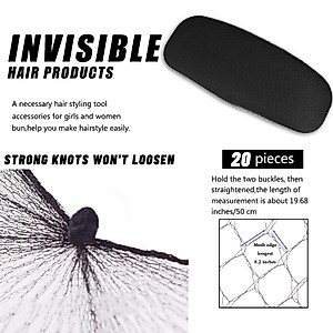 Hair Nets 20 PCS, Smilco 22 Inches Elasticity Invisible Elastic Mesh Wig Nets for Hair Bun Making Ballet Dancer Kitchen Food Serive (Black)