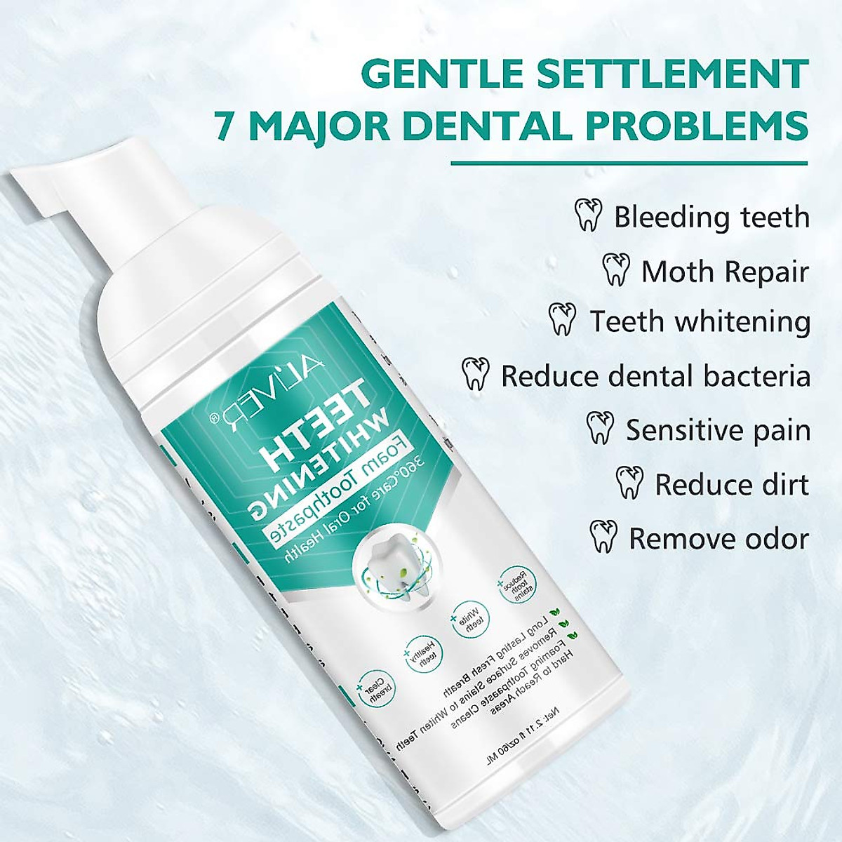2 Pcs Foam Toothpaste, Ultra-fine Mousse Foam Deeply Cleaning Gums, Whitens Teeth & Deeply Gums Care & Easy to Use, 360ºCare for Oral Health, 60ml*2 (Mint, 2pcs)