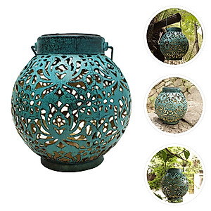 SOLUSTRE Outdoor Solar Lights Iron Solar Lantern Hanging Solar Lights Wrought Iron Hollow Pumpkin Lamp LED Home Nightlights for Patio Pathway Courtyard Garden Outside or Table Ornaments Vintage Decor