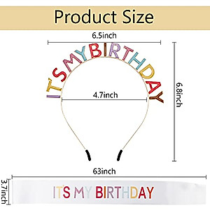 BAHABY Birthday Crowns for Women, IT'S MY BIRTHDAY Sash & Birthday Headband Set Princess Birthday Sash and Tiara Birthday Gifts for Women Girls Sweet Happy Birthday Accessories for Party - Multicolor