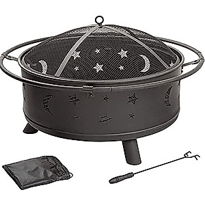 LEAYAN Garden Fire Pit Grill Bowl Grill Barbecue Rack Fire Pit Outdoor Wood Burning Pits for Outdoor Backyard Patio Bonfire Campfire Grill Grate Mesh Spark Screen Poker Waterproof Cover Included