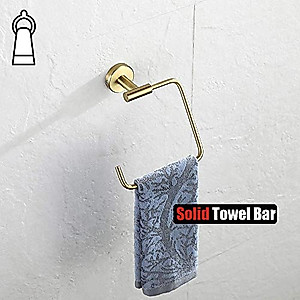 JQK Towel Ring Brushed Gold, Stainless Steel Square Ring Towel Holder for Bathroom, 6 Inch Brushed Gold Wall Mount, TR140-BG