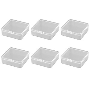 6 Pieces Small Plastic Box with Lids Square Plastic Containers Clear Plastic Boxes Craft Containers Plastic Beads Storage Containers Box for Beads Jewelry Small Items, 2.95x2.95x0.98 Inches