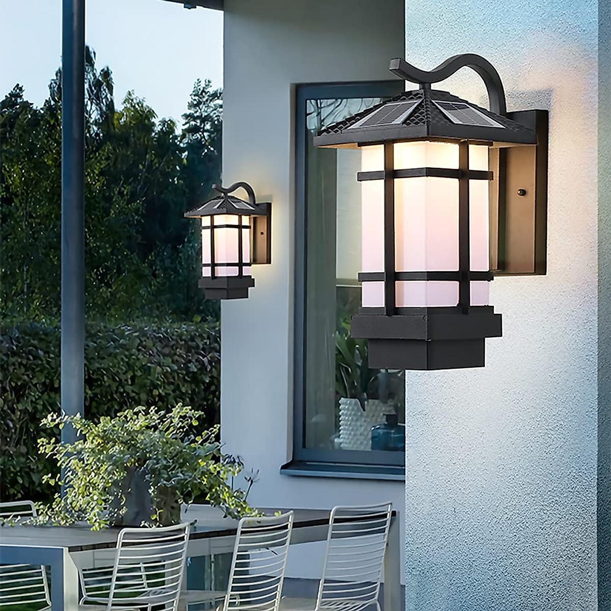 CHENBAI Rectangle Solar Powered Wall Lantern Chinese Style Outdoor LED Wall Lamp Creative AluminumWaterproof Porch Lights Lighting Fixture for Courtyard Garden Entrance Terrace Home
