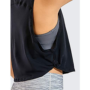CRZ YOGA Pima Cotton Cropped Tank Tops for Women - Sleeveless Sports Shirts Athletic Yoga Running Gym Workout Crop Tops Deep Armhole-Black Medium