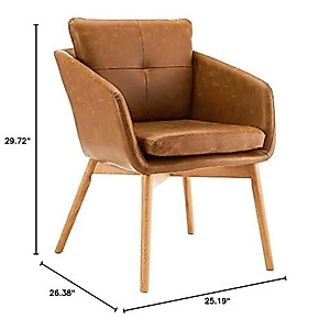CangLong Faux Leather Side Chair Upholstered Arm Dinging Chair with Wood Legs Set of 1,Brown