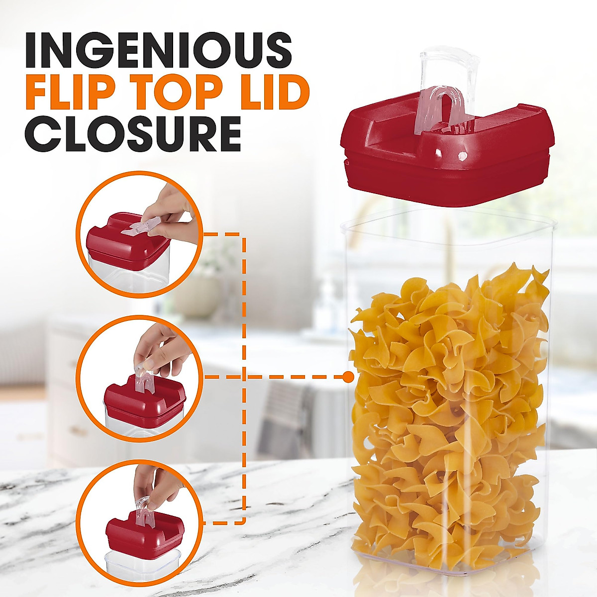 Cheer Collection Stackable Airtight Food Storage Containers - BPA Free Plastic Food Organizer for Pantry with Dry Erase Marker and Labels, Red (Set of 7)