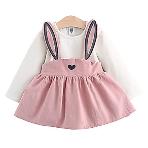 Cabucale Baby Girl Easter Clothing Rabbit Style Long Sleeve Dress (Pink 1T)