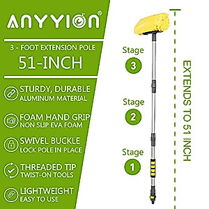 Anyyion 51-Inch Car Wash Brush with 10-Inch Soft Bristle, On/Off Switch for Car Truck Boat Washing Brush, Perfect for Cleaning House Siding, Auto Cars, Trucks, SUV, RV, Floors and More!