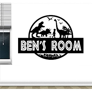 Custom Name Jurassic Dinosaur Wall Decal Personalized Girl or Boy Walking T-Rex Home Decor Vinyl Sticker (Boy)