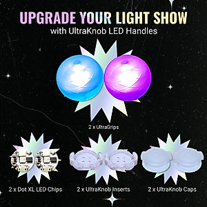 UltraPoi UltraKnob Handles Set (Pair (2)) - Rechargeable LED Poi Knob Handles for Poi Balls - Over 30 Rainbow Color Modes & Flashing Patterns - Silicone Knob Set for Poi, Flow Arts, & Light Spinning