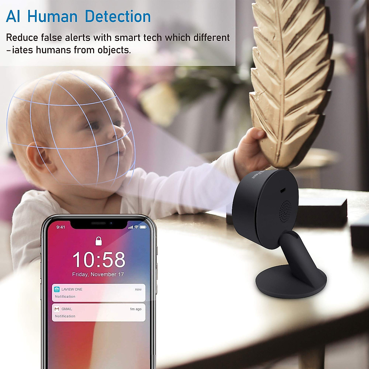 LaView Home Security Camera HD 1080P(2 Pack) AI Human Detection,Include 2 SD Cards,32GB Two-Way Audio,Night Vision,WiFi Indoor Surveillance for Baby/pet,Alexa and Google,Cloud Service (US Server)