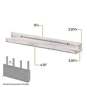 Rustic State Ted Wall Mount Picture Ledge Photo Frame Display - 24 Inch Floating Wood Shelves for Living Room Office Kitchen Bedroom Bathroom Décor Storage - Distressed White - Set of 2
