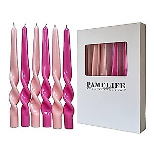 PAMELIFE Spiral Taper Candles - Set of 6 Twisted Candle 9.5 Inch Tall for Home Decoration Holiday Wedding Party(Pink)