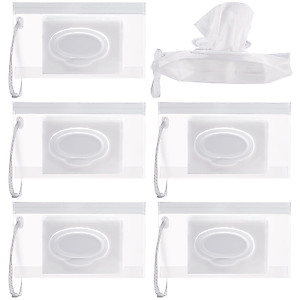 Susimond 6pcs Portable Wet Wipe Pouch Dispenser, Refillable Reusable Wipe Holder, Eco Friendly Baby Wipes Dispenser Container, Travel Wet Wipe Container for Travel, Strollers, Backpacks
