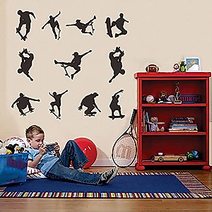 ANFRJJI Skateboard Wall Sticker - 11 Different Skaters Silhouettes in Extreme Actions - Removable PVC Vinyl Decals for Sports Youth Room and Bedroom - Skating Wall Art Mural JWH131 (Black)