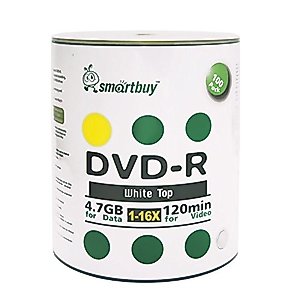Smartbuy 100-disc 4.7GB/120min 16x DVD-R White Top Blank Media Record Disc + Free Micro Fiber Cloth