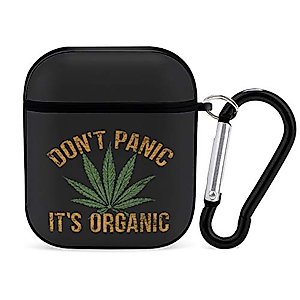 Don't Panic It's Organic Weed Airpods Case Cover for Apple AirPods 2&1 Cute Airpod Case for Boys Girls Silicone Protective Skin Airpods Accessories with Keychain