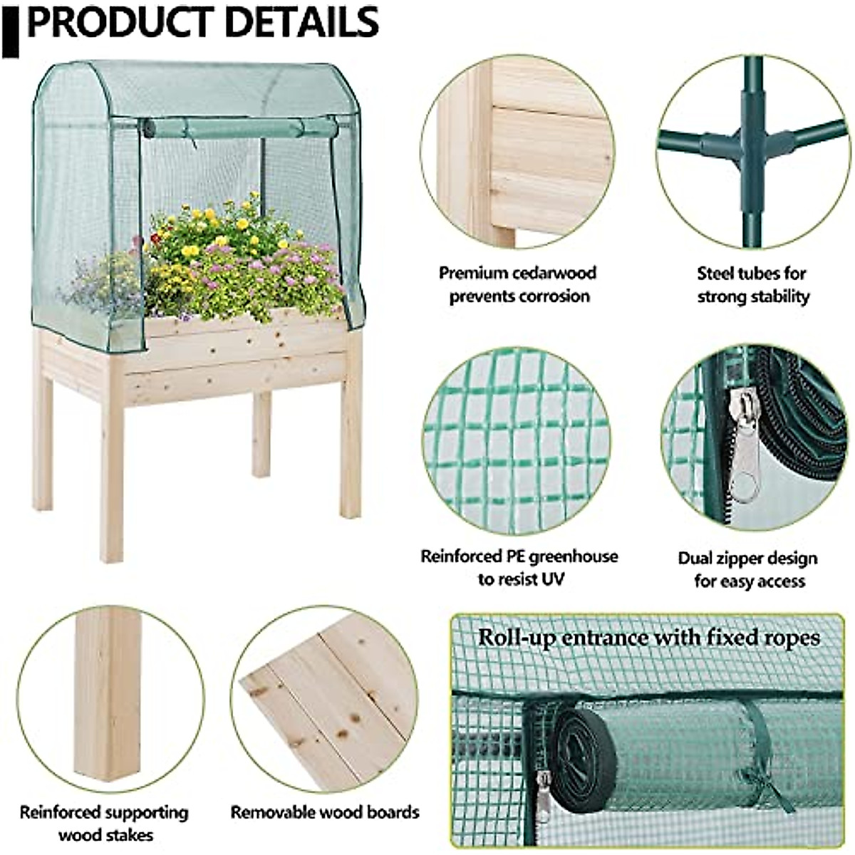 BACKYARD EXPRESSIONS PATIO · HOME · GARDEN 906533 Elevated Gardening Bed with Green House Cover-36L x24W x 66H-Backyard Expressions, Natural Wood