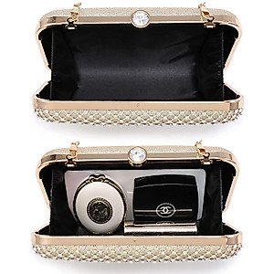 Dasein Womens Rhinestone Clutch Purse Sparkling Evening Bag with Crystal Clasp for Formal Prom Party Wedding (Gold)