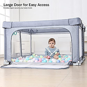 UBRAVOO Foldable Baby Playpen, Safe No Gaps Kids Activity Center with Breathable Mesh & Large Zipper Door, Portable Toddler Playard for Indoor & Outdoor, 49“x*49”x27“(Grey)