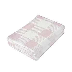 xigua Light Pink Plaid Hand Towels for Bathroom Set of 2, Soft Absorbent Cotton Face Washcloths for Kitchen Hotel Gym Swim Camp Beach Spa, 14 x 28 in
