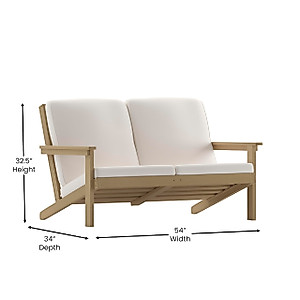 EMMA + OLIVER Hammond All-Weather Adirondack Style Loveseat - Natural Cedar Finish Polyresin Frame - Cream Cushions - Deep Seat - 300 lbs. Static Weight Per Seat