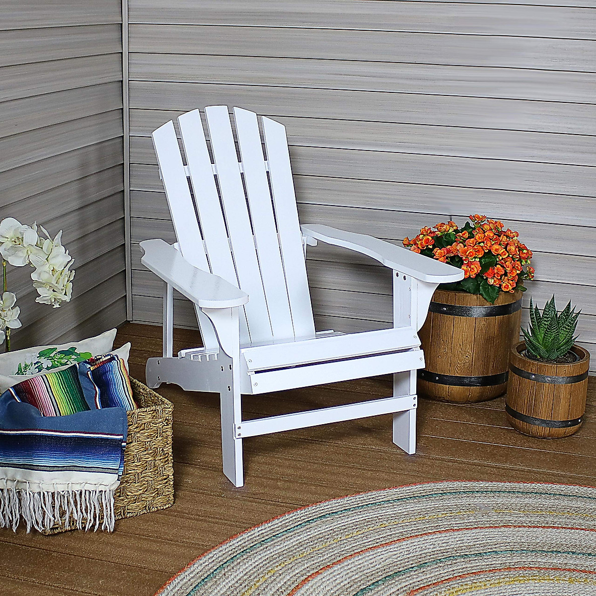 Sunnydaze Coastal Bliss Outdoor Painted Adirondack Chair - Natural Fir Wood Construction - Patio, Deck, Fire Pit, Garden, Porch and Lawn Seating - White