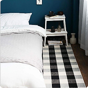 Winwinplus Buffalo Check Rug Cotton Washable Christmas Doormat Unique for Bedroom/Living Room/Kitchen, 23.6 inch x 51.1 inch, Outdoor Plaid Rug, Black and White