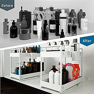 DonYeco Under Sink Organizer, 2 Tier Bathroom Storage Rack, Under-Mount Sliding Drawer Slides，White