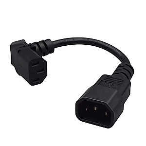 Toptekits IEC 320 90 Degree C13 3-Pin Female to C14 3-Pin Male PDU UPS Power Supply Extension Cord,IEC C14 to C13 Power Cable PDU UPS Plug/Socket UP 90 Degree Wall-Mounted LCD TV(0.33ft/10cm)