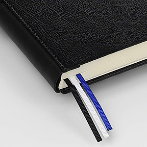 Thick Hardcover Notebook/Journal with A5 120gsm Premium Paper, College Ruled Bound with Pen Holder, Black Leather, 3 Ribbon Marker, Inner Pocket, 8.4 x 5.7 in