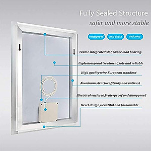 Cangfort 28"x 20" Bathroom Mirror Horizontal/Vertical Anti-Fog Wall Mounted Makeup Mirror with LED Light Over Vanity