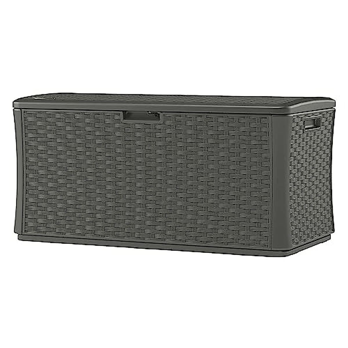 Suncast BMDB13400ST 134-Gallon Extra Large All-Weather UV-Resistant Wicker Pattern Deck Box with Lockable Lid for Garden, Garage, or Patio, Stoney