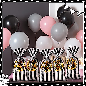 Ninehaoou 200 Pcs Movie Night Popcorn Bags for Party Carnival Popcorn Bags Movie Theme Party Decorations Black White Stripe Cookie Snack Bags with 200 Black Twist Ties for Movie Party Favors