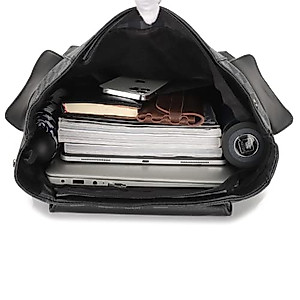 Teslawi Fashion PU leather schoolbag laptop bag leisure business travel multi-functional backpack, college schoolbag (Black)