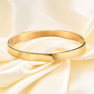 MYNENEY Rose Gold/Gold/Silver Titanium Stainless Steel Pave Cubic Zironia Simulate Diamond Stackable Oval Hinged Bangle Bracelet 6.5-7.5Inch (6mm-Gold, 7 Inch)