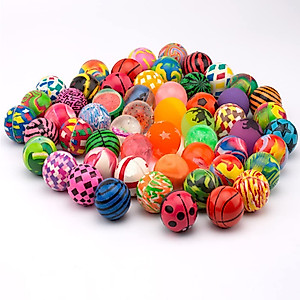 OBTANIM 100 Pieces Colorful Bouncy Balls Bulk Mixed Pattern High Bouncing Balls for Kids Party Favors, Prizes, Birthdays Gift (27 mm)