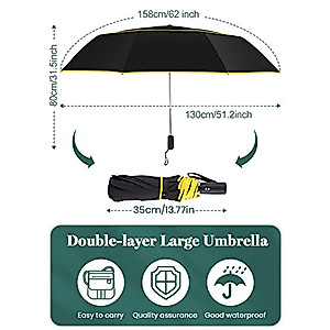 Kalolary Extra Large Golf Umbrella Automatic Open Folding Umbrella Windproof Compact Large Double Canopy Umbrella Travel Folding Umbrella Strong Oversized Rain Umbrellas for Home Family Use (Black)