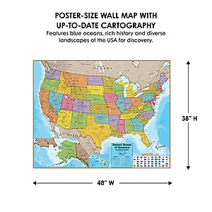 Waypoint Geographic Blue Ocean Series USA Wall Map, Laminated World Map Poster, Educational Wall Art For Home, Classroom, or Office, Unique Gifts, 48” x 38”