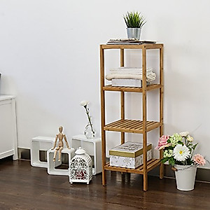 Peach Tree Bamboo Bathroom Shelf Stand Rack Kitchen Living Room Holder Plant Flower Stand Utility Storage Shelf (4-Tier)