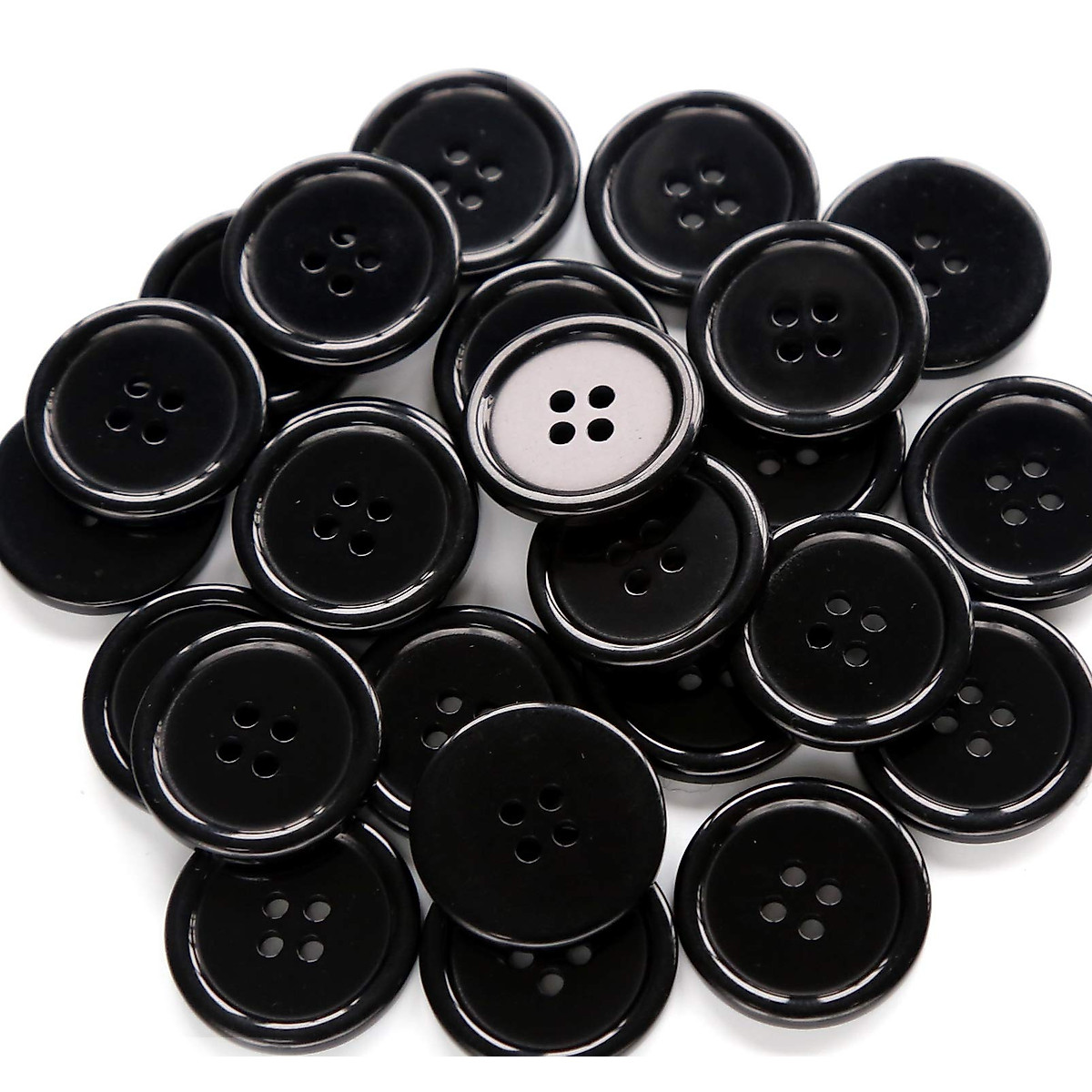GANSSIA 1 Inch (25mm) Black Resin Buttons Sewing Flatback Button for Garment DIY Craft Decoration Pack of 50PCS