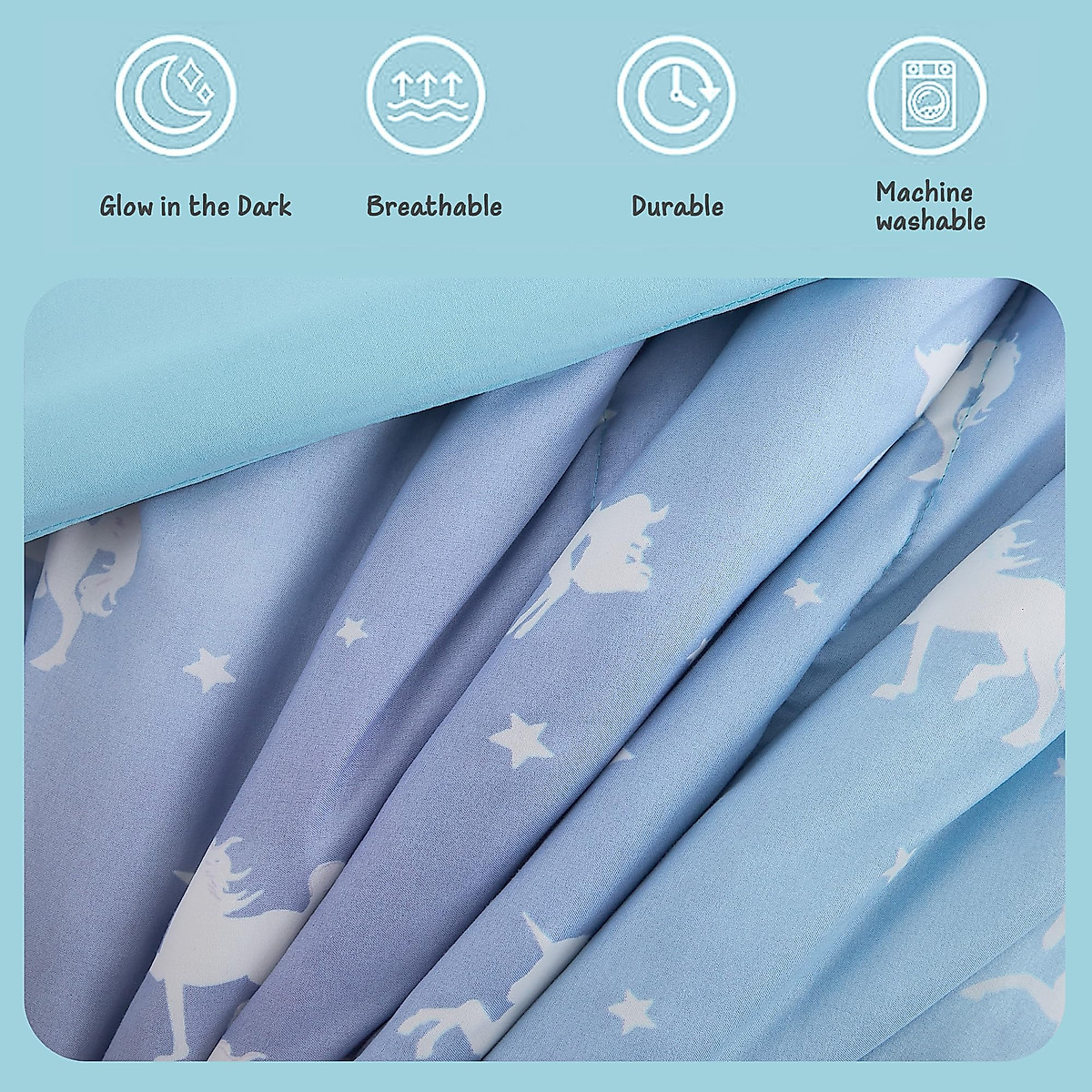 Kaleido Space KALEIDOSPACE Kids Twin Comforter Sets for Girls, Glow in The Dark Unicorn Bedding Sets -3 Pieces Lightweight Bed in A Bag