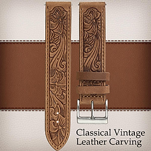 Deeplus 22mm Leather Watch Bands, Western Retro Embossed Leather Bands Compatible with Samsung Galaxy Watch 46/45mm, Gear S3 Frontier, Huawei Watch GT, Garmin Vivoactive 4/Forerunner 945, Retro Brown