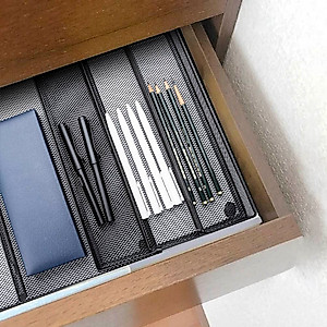 HANGYALI Expandable Cutlery Tray Mesh Flatware Metal Non-Slip 6 Compartments Kitchen Drawer Utensil Organizer (Silver)