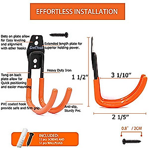 CoolYeah Steel Garage Storage Utility Double Hooks, Heavy Duty for Organizing Power Tools,Large J Hooks (Pack of 6, 5.5 × 3.1 × 4.2 inches)