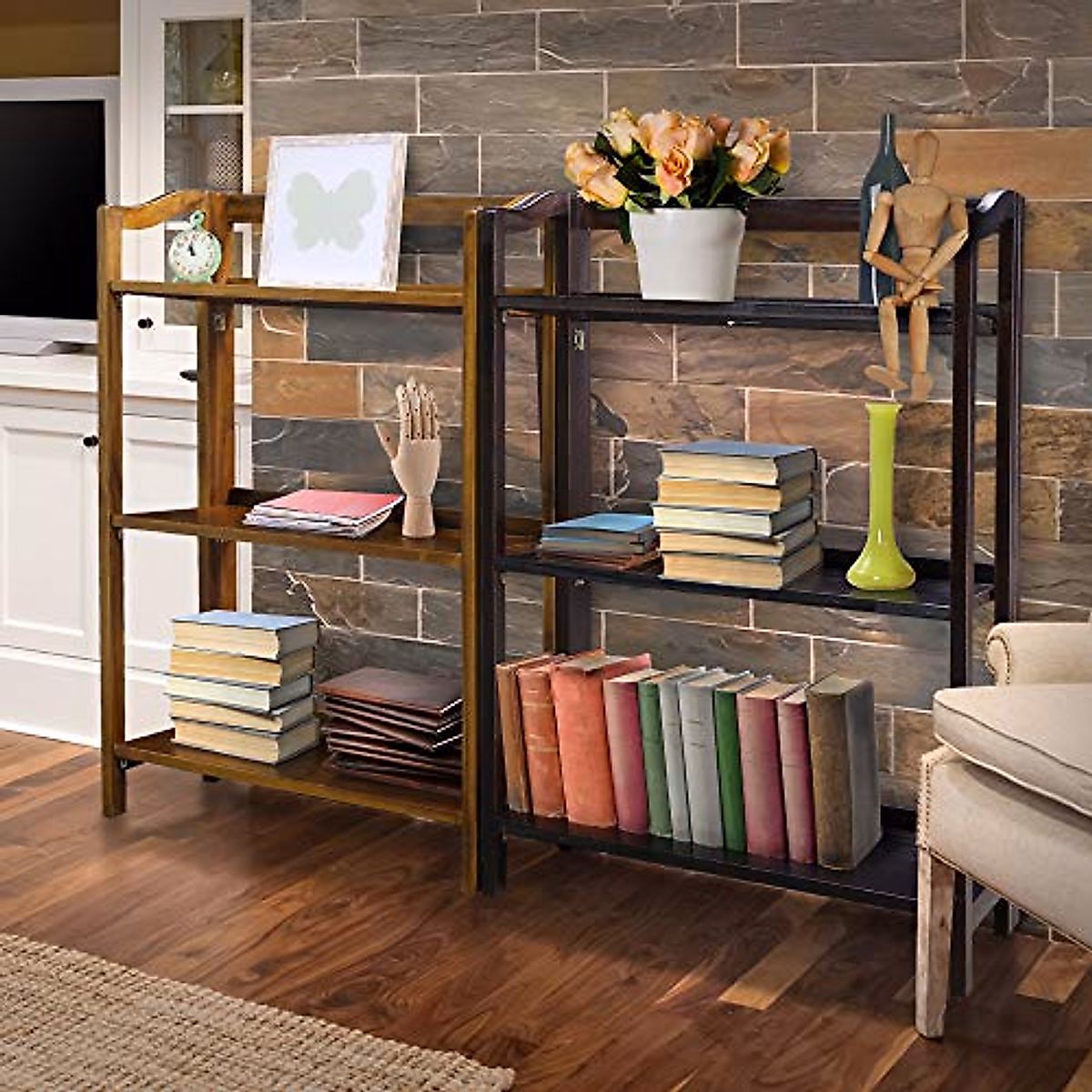Casual Home Stratford 3-Shelf Folding Bookcase-Warm Brown