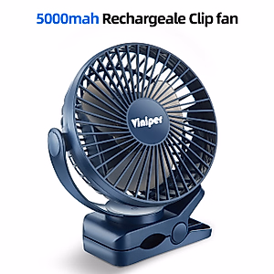 Viniper 6 inch Rechargeable Clip on Fan, 5000mah Battery Desk Fan : 360° Rotation & 3 Speeds Strong Wind Portable Fan, 8-30 Working Hours, Quiet and Powerful (Blue)