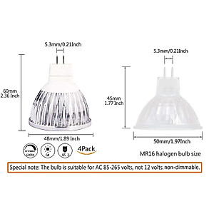 CTKcom 5W MR16 LED Bulbs (4 Pack), 120V G5.3 Base LED Spotlight,Equal to 50W Halogen Bulbs,6000K Cool White 400LM Spotlight for Landscape Accent Recessed Track Lighting Bulbs